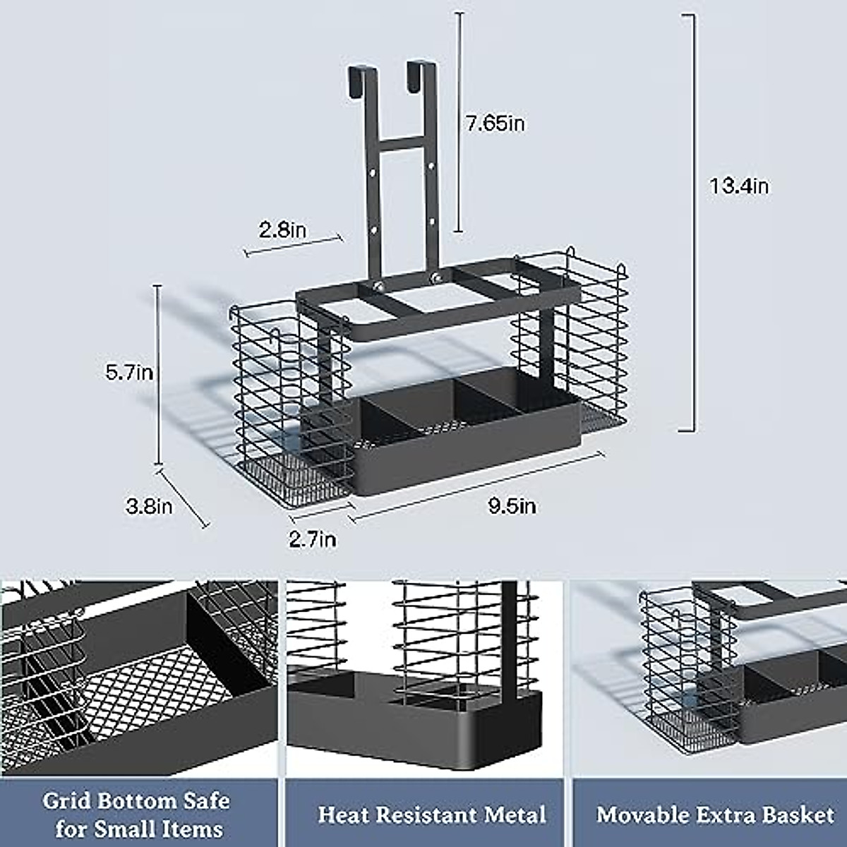 BUSOKIP Hair Tool Organizer/Hair Dryer Holder for Cabinet Door Height Adjustable, Bathroom Sink Organizer, Countertop Wall-Mount Holder for Curling Iron, Blow Dryer, Straightener. Matte Grey