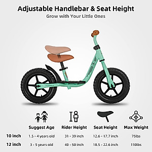 JOYSTAR 10 Inch Toddler Balance Bike 2 Year Old Push Bicycle with Footrest 10" Glider Bikes No Pedal Bicycle Training Bikes Baby Birthday Gifts for 2-4 Girls Green