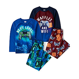 The Children's Place,Long Sleeve Top and Pants 4 Piece Pajama Set,BLUE ICE | GAMER_BLUE ICE | NEXT LEVEL | STONEYBROOK | WAFFLES AND WIFI | WAFFLES GAMER_REDWOOD,XLarge (14)