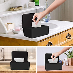 LEFUYAN Wipes Dispenser, Dustproof Tissue Storage Box Case Wet Wipes Dispenser Holder with Lid for Home Office Desk (Black)