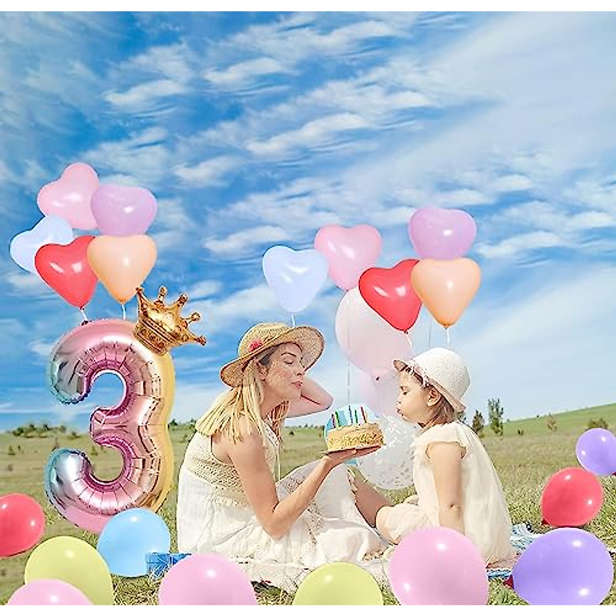 40-Inch Rainbow Gradient Number 3 Crown Balloons Set, 3rd Birthday Decorations, 3rd Birthday Balloons for 3th Anniversary decorations. (birthday balloon 3)