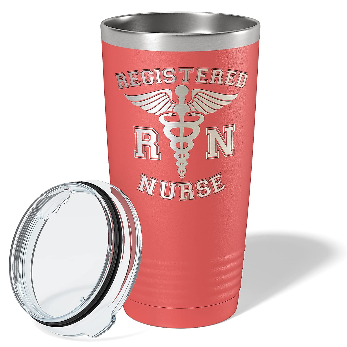 RN Registered Nurse Gift, Nursing School on Guava 20 oz Stainless Steel Tumbler with Lid - Insulated Cup - Travel Mug