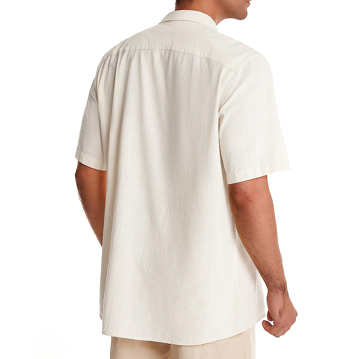 Alimens & Gentle Mens Linen Shirts Short Sleeve Button Down Shirts Cotton Summer Beach Cuban Shirts Vacation Hawaiian Shirts