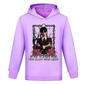 Zgekmby Girls Tracksuit Set Addams Family Wednesday Hoodies Casual 2Pcs Clothes Set Kids Sweatshirts Fashion Long Pullover (7-8 Years, Purple)