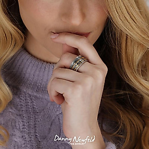 Paz Creations 925 Sterling Silver Spinner Rings for Women and Men - Hammered Pattern Thick Band Meditation Ring - Handcrafted Artisan Jewelry - Fidget Rings - Gift-Ready - 14K Yellow Gold Size 10