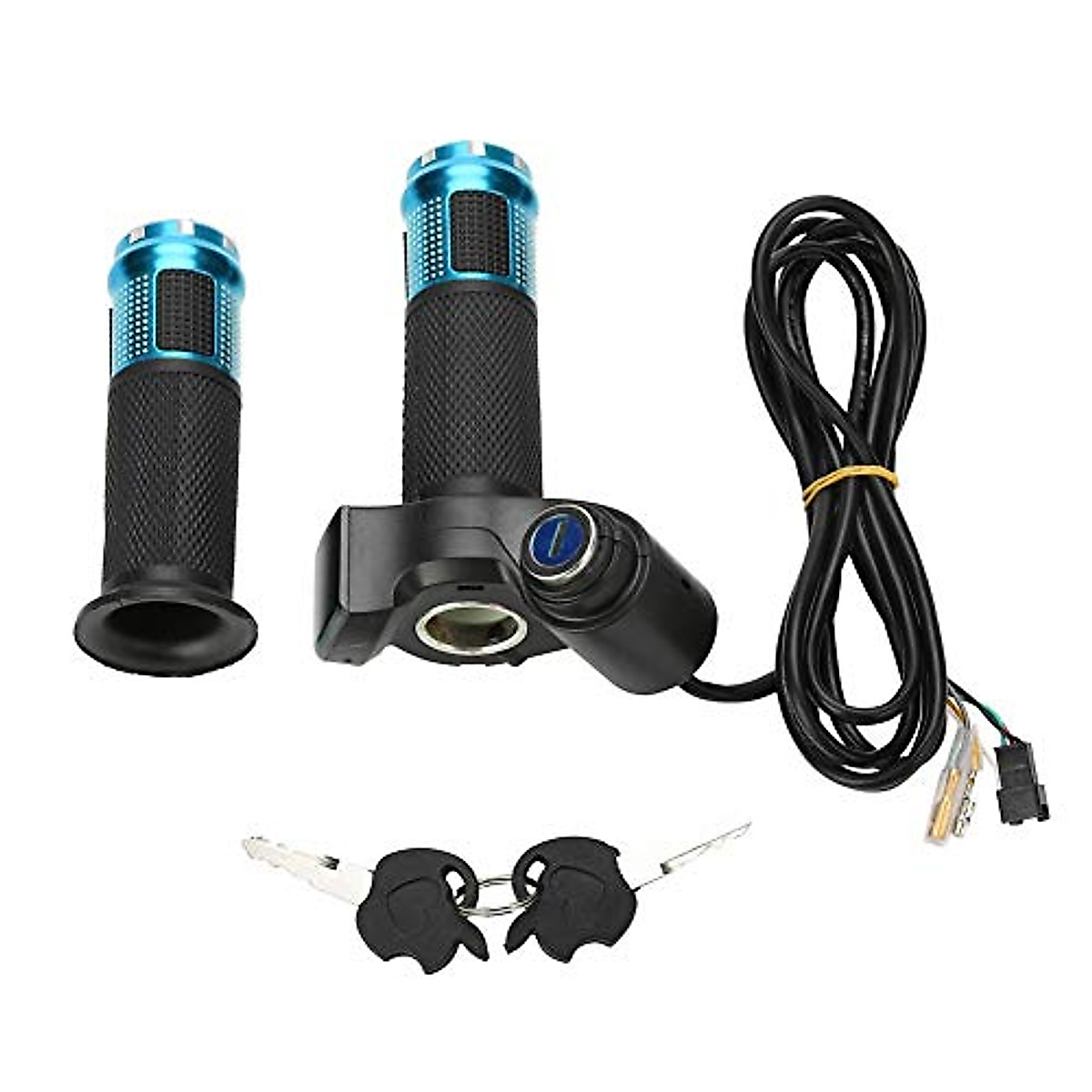 Bike Throttle Grip 4 Colors Throttle Grips with LED Display Screen Handle with Key Knock for Electric Bike(Blue)