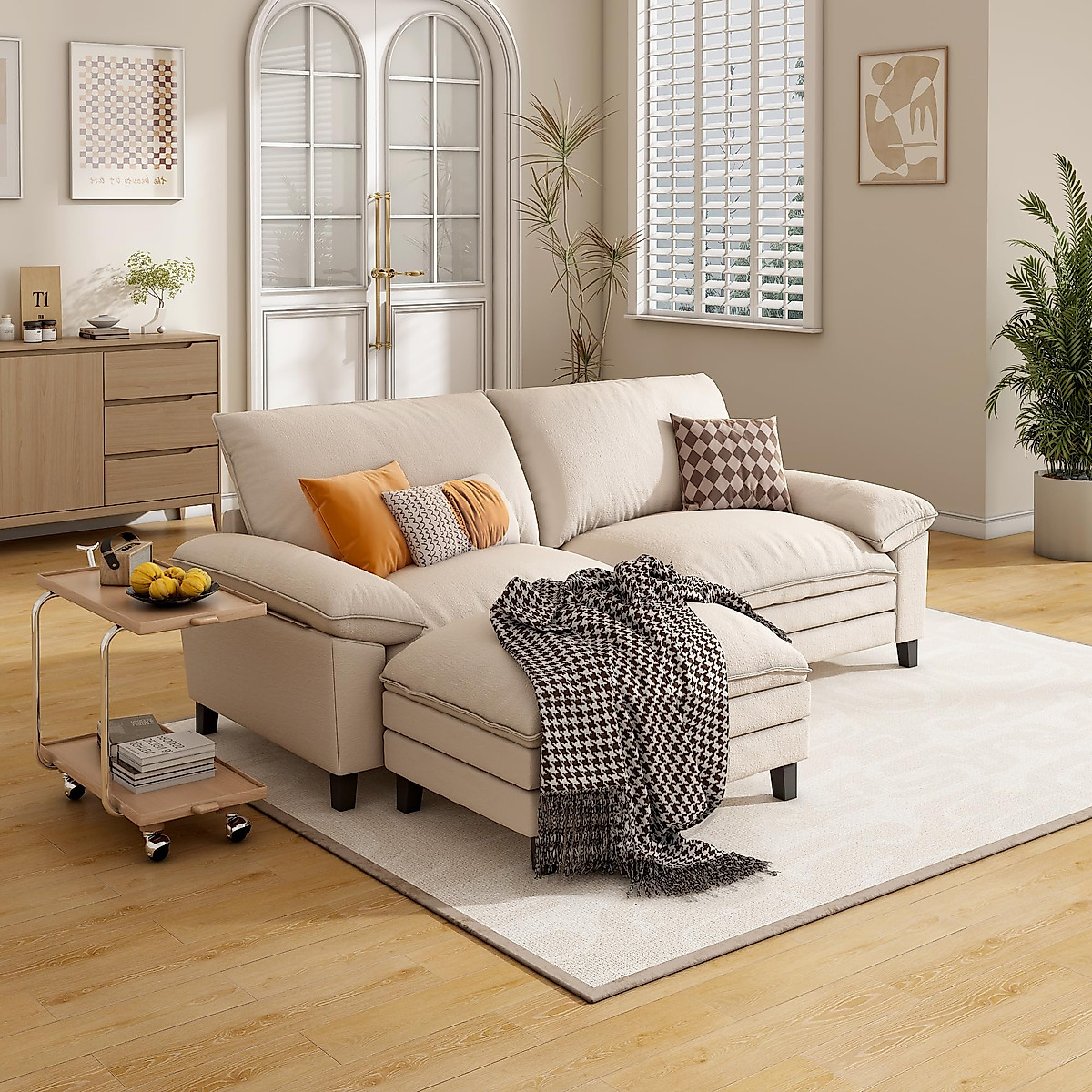 Neoriver Convertible Sectional Couch with Ottoman, Modern 2 Seater Loveseat Cloud Couch, L Shaped Deep Seat Sofa Furniture Modular Set for Living Room Apartment Office, Beige