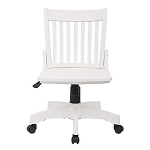 OSP Home Furnishings Deluxe Armless Wood Banker's Desk Chair with Adjustable Height, Locking Tilt, and Heavy Duty Base, White