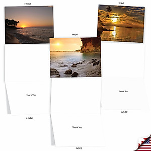 The Best Card Company 10 Assorted Nature Thank You Notecards Box Set 4 x 5.12 Inch with Envelopes (10 Designs, 1 Each) Sun Settings M1740TY