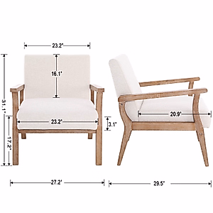 BESTANO Mid Century Modern Accent Chair, Linen Upholstered Living Room Accent Armchair with Wood Frame, Farmhouse Chair Indoor Corner Chair for Living Room Bedroom, Ivory