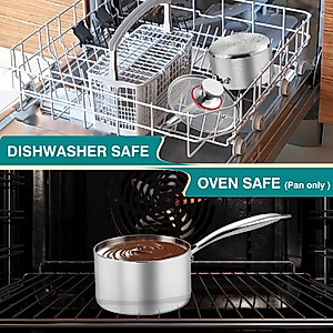 P&P CHEF Small 1 Qt Saucepan, Tri-Ply Stainless Steel Milk Sauce Pan with Glass Lid, Kitchen Induction Cookware for Cooking Boiling Stewing, Dishwasher Safe, Silver