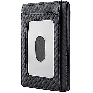 Travelambo Front Pocket Minimalist Leather Slim Wallet RFID Blocking Carbon Fiber Texture(Black)