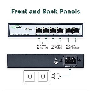 1500ft Long Range PoE+ Switch, PoE Extension with Continuous Run of cat5e/cat6, Fast Ethernet 10/100Mbps, 30W IEEE802.3at/af