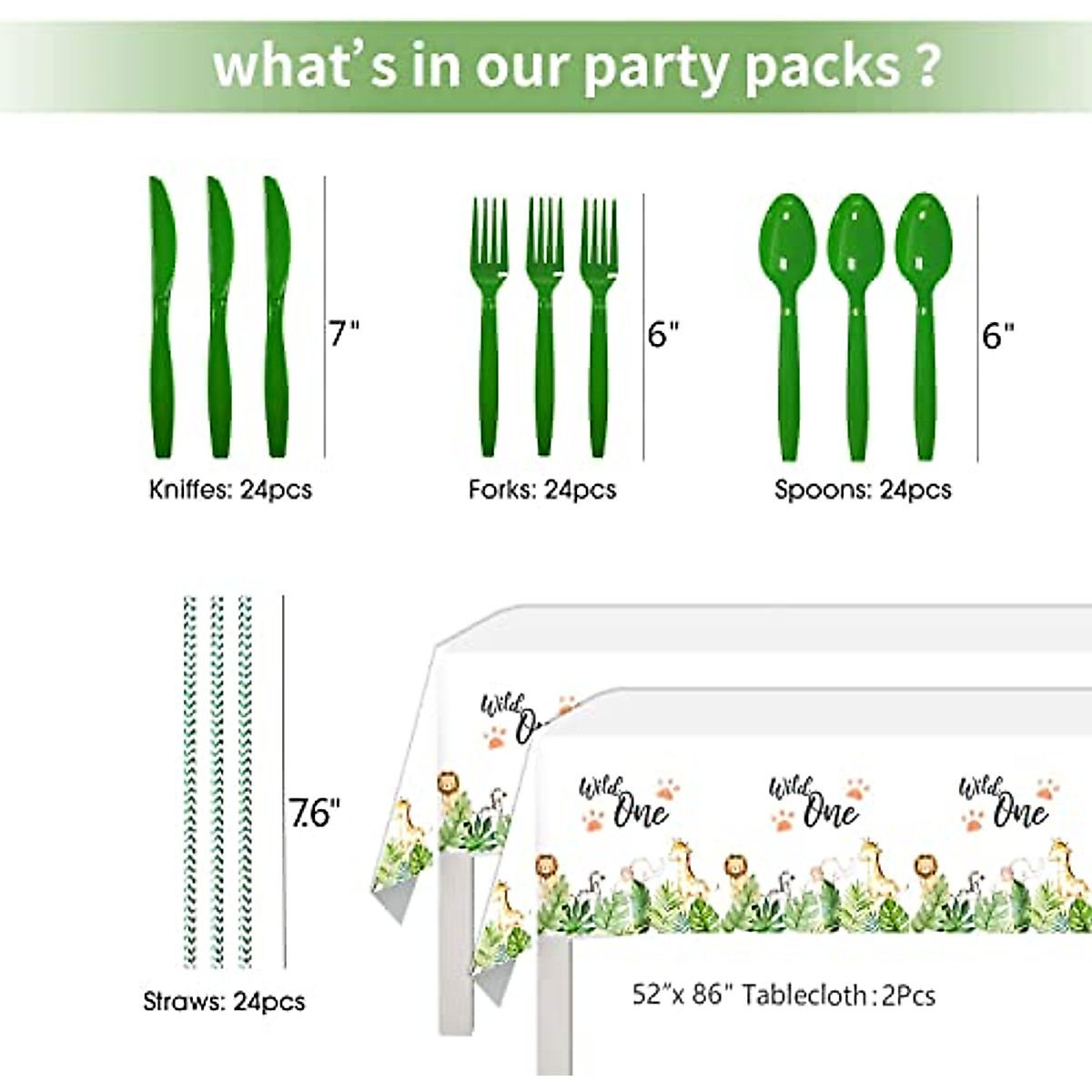 FVABO Wild One Birthday Decorations - Jungle Theme Party Supplies Tableware Includes Plates, Cup, Napkin, Balloon, Backdrop, Tablecloth, Straw, Cutlery, Banner, Safari Theme 1st Birthday Decorations
