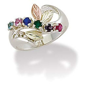 Landstroms Black Hills Gold Mothers Ring in Sterling Silver - Customize from 2-6 2.5MM Genuine Birthstones