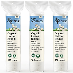 Sky Organics Organic Cotton Rounds for Sensitive Skin, 100% Pure GOTS Certified Organic for Beauty & Personal Care, 300 ct.