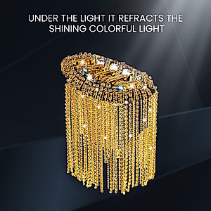 IUASZZ 2 Pieces Tassel Epaulets Metal Fashion Shoulder Jewelry Rhinestones Cloth Accessories Brooches for Women, 2.2×4in (Gold)