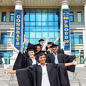 JoneTing 2022 Graduation Decorations Gold White and Blue Graduate Hanging Banner Congrats Grad Class of 2022 Banner We Are So Proud of You for College Banner Graduation Party Decor Party Supplies for Graduation