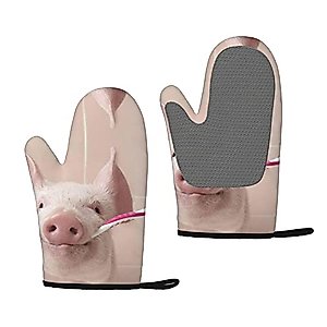 Pink Pig Printed Silicone Anti-Scald Gloves, Oven Mitts, Used for Cooking, Grilling, Kitchen Oven Gloves.