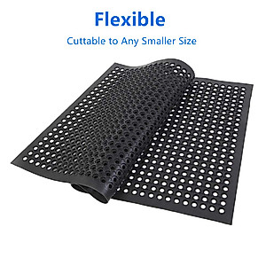 Rubber Door Mat, Anti- Fatigue Drainage Floor Mat, Non-Slip Bath Mat for Kitchen Bathroom Restaurant Bar Garage Garden Industrial, Indoor Outdoor, Black 24" x 36"