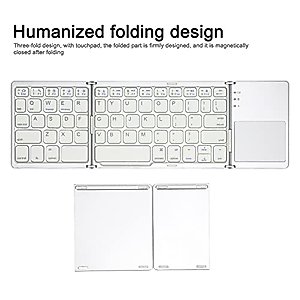 LMOLING Folding BT Keyboard, Wireless Portable Keyboard, 63 Keys Metal Ultra Thin Mini Folding Keyboard with Touchpad for Tablet Smartphones(Silver)