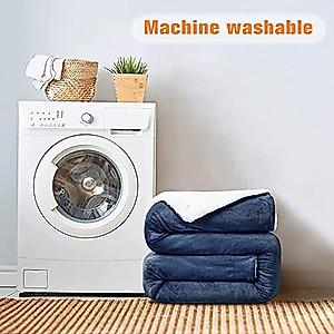 HomeSweety TOAO Sherpa Fleece Blanket Queen Size, Thick Blankets for Winter Soft Fuzzy Flannel Fleece/Wool Like Reversible Velvet Plush Couch Blanket, Cozy Luxury Bed Blankets(90''x90'',Navy Blue) 1