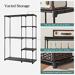 SONGMICS Portable Closet, Freestanding Closet Organizer, Clothes Rack with Shelves, Hanging Rods, Storage Organizer, for Cloakroom, Bedroom, 44.1 x 16.9 x 65 Inches, Black URYG24BK