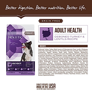 Holistic Select Natural Grain Free Dry Dog Food, Deboned Turkey & Lentils Recipe, 4-Pound Bag