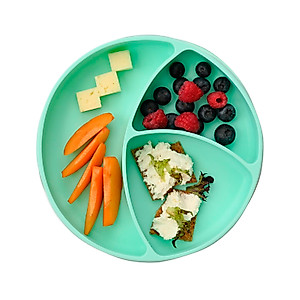 Silicone Baby Feeding Set | truku truku ® | Baby Dinnerware Set - 2 Bibs with Food Catcher, Suction Plates for Baby, Bowl, Toddler Cup, Bamboo Spoon and Fork - Baby Avocado Stuff - 7 pcs (Mint)