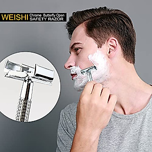 WEISHI Butterfly Open Double Edge Safety Razor Chrome Long Handle Reusable Razor