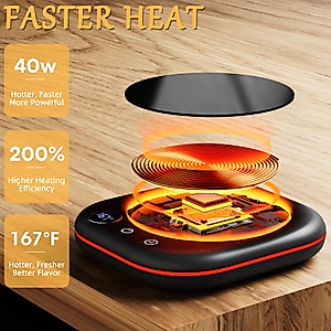 Mug Warmer Upgraded,Coffee Mug Warmer for Desk LEDs Light 3 Temp Settings (45-75℃) 1-12H Timer 4 H Auto Shut Off Beverage Cup Candle Warmer for Coffee Tea Milk(Black)