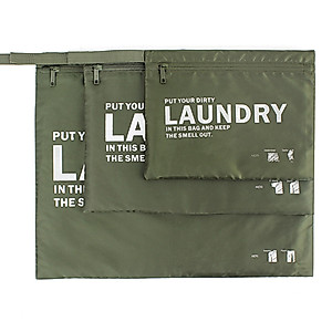 TECHPLUS 3 Pack Laundry Bags –Travel Laundry Bag for Dirty Wet Clothes – Waterproof, Smell proof, Washable, Reusable – for Sports Gym Swimming Camping (Army green)