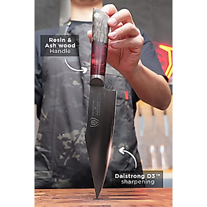 Dalstrong Santoku Knife - 7 inch - Spartan Ghost Series - Premium American Forged S35VN Powdered Steel Kitchen Knife - Razor Sharp Kitchen Knife - Maple & Red Resin Handle - Vegetable Knife - Sheath