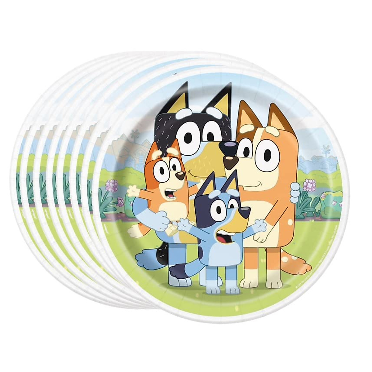 Bluey Birthday Party Supplies Bundle Pack includes Lunch Paper Plates - 16 Count and 1 Dinosaur Sticker Sheet