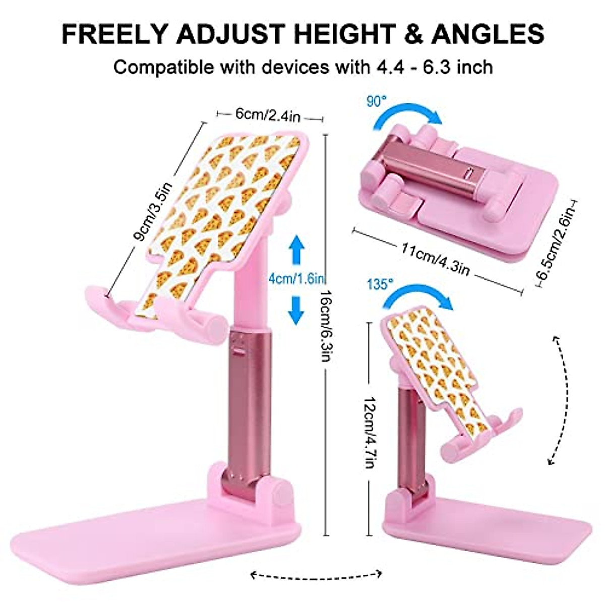 Happy Pizza Foldable Desktop Cell Phone Holder Portable Adjustable Stand for Travel Desk Accessories