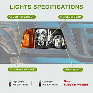 AUTOSAVER88 Headlight Assembly Compatible with 01 02 03 04 05 06 07 08 09 10 11 Ford Ranger Headlight Assembly+Corner light OE Projector Headlamp Black Housing Clear Lens
