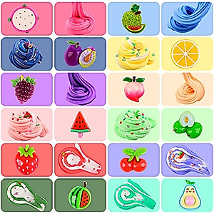 12 Pack Fruit Butter Slime Kits for Kids, with Watermelon, Lemon, Peachybbies, Strawberry, Avocado and Cherry Charm,Cute Stuff for Girls Fragrant DIY Slime, Stress Relief Toys for Girls and Boys.