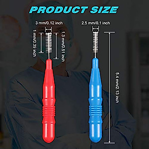 150 Pieces Interdental Brush Toothpick Tooth Flossing Head Oral Interdental Brush Flosser Toothpick Cleaners Tooth Cleaning Tool (Red, Blue,0.1 Inch, 0.12 Inch)