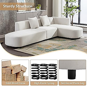 Tmsan 110.2" Sectional Sofa Couch for Living Room, Modern Chenille Upholstered Sofa L Shaped 4 Seater Modular Sectional Couch with Chaise & 2 Pillows for Bedroom Office Apartment (Beige)