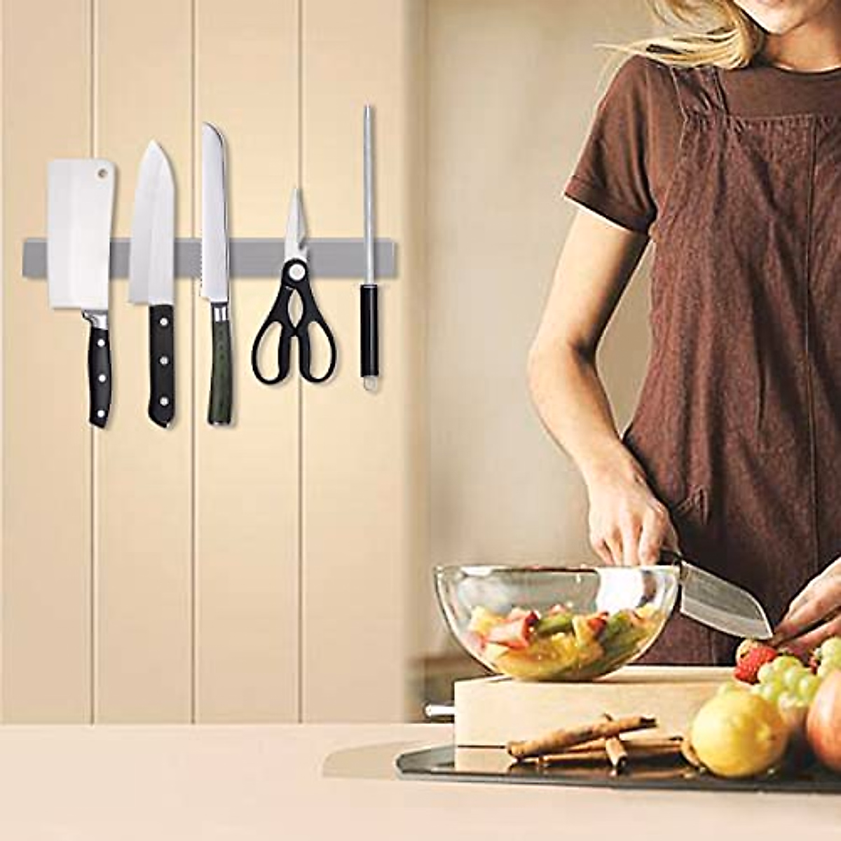 DGSL Magnetic Knife Holder for Wall, Knife Magnetic Strip Stainless Stee, Strong Magnetic Suction 2 Installation Methods, Suitable for Household Kitchen Cutter Metal Tools Management (12 Inch)