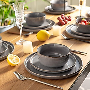 AmorArc Stoneware Dinnerware Sets,Round Reactive Glaze Ceramic Plates and Bowls Set,Highly Chip and Crack Resistant | Dishwasher & Microwave Safe Dishes,Service for 4 (12pc)