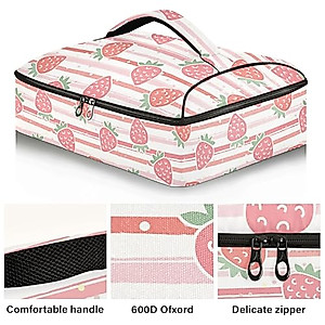 Kcldeci Insulated Thermal Food Carrier Insulated Casserole Carrier for Hot or Cold Food,Tropical Strawberry Insulated Tote Bag for Potluck Cookouts Parties Picnic,Lasagna Lugger