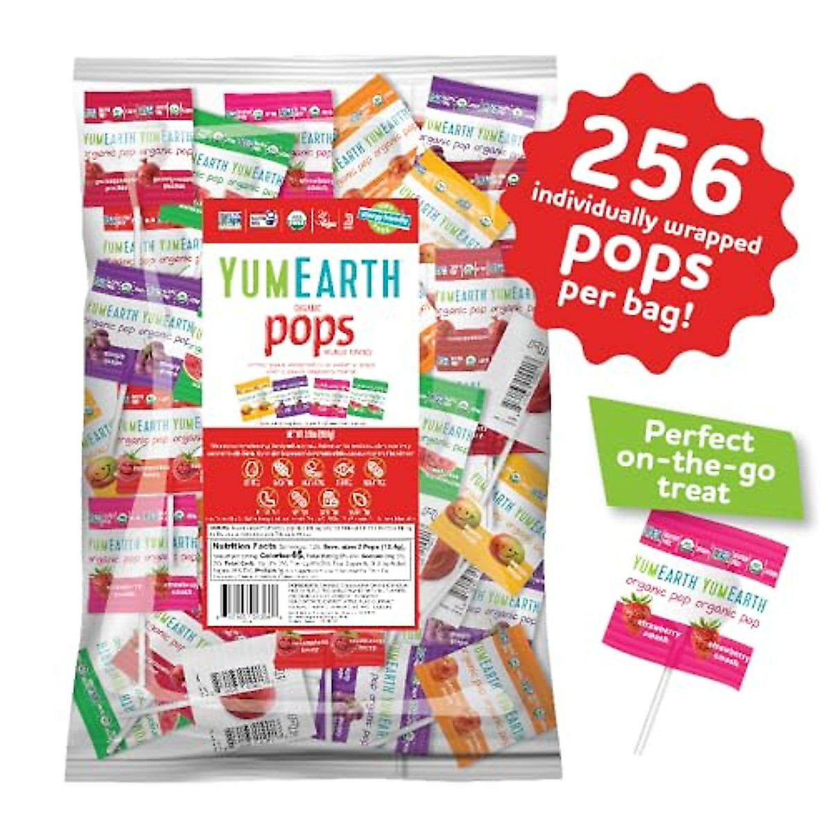 YumEarth Organic Pops Variety Pack, 250 Fruit Flavored Favorites Lollipops, Allergy Friendly, Gluten Free, Non-GMO, Vegan, No Artificial Flavors or Dyes