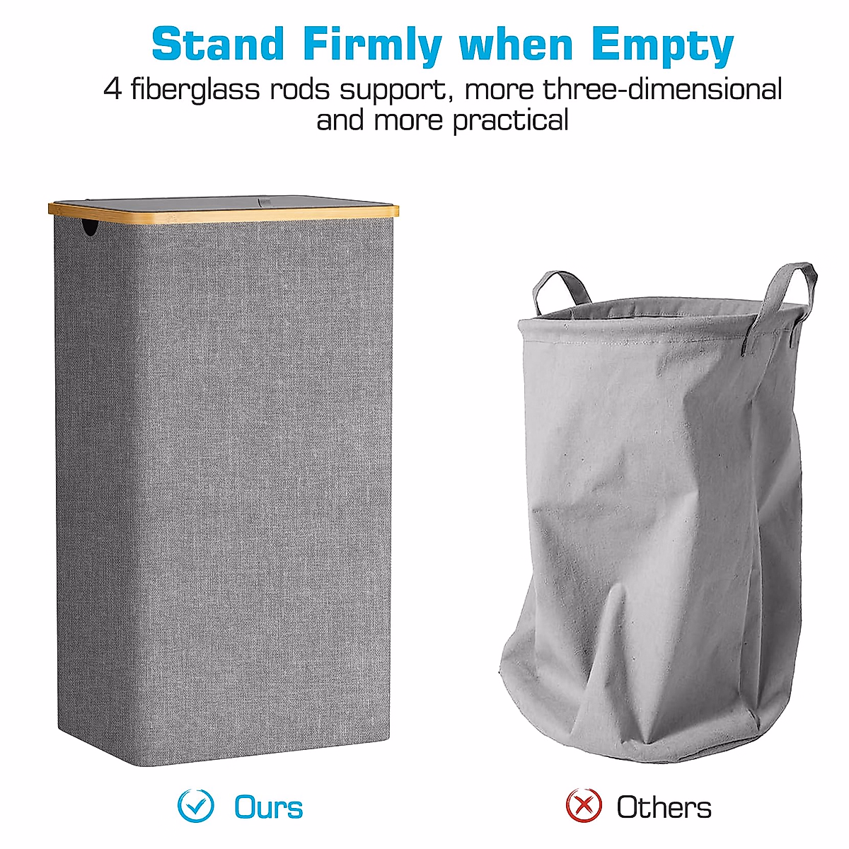 200L Laundry Hamper, HYSEYY 2-Pack Extra Large Laundry Baskets with Lid, Removable Inner Bags, Collapsible Rectangular Clothes Hamper, Laundry Organizer with Bamboo Handles for Laundry, Grey