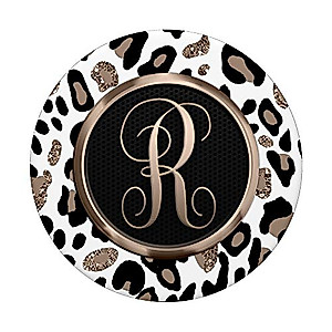 White Leopard Print Cheetah Monogram Initial "Letter R" PopSockets Swappable PopGrip