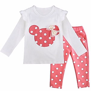 iEFiEL Baby Girls Sweet Bow Head Polka Dots Long Sleeve Top Pants Set Spring Easter Outfit Pink 9-12 Months