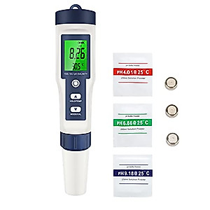 Water Quality Tester, PH Salinity Temp TDS EC Automatic Calibration Digital Water Detector IP67 Waterproof for Aquarium