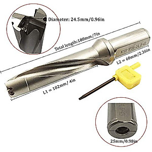 GBJ WC Series Drill Bites Insert Drill Metal Drill Bits Diameter 24.5mm/0.96in Depth 4in 4D Indexable U Drill Machinery Lathes CNC Water Drill with 10pcs WCMT050308FN（Bronze） U Drill Inserts