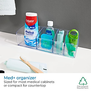 iDesign Divided Bathroom Vanity Organizer for Bathroom, Kitchen, Bedroom, Office, 9" x 3" x 2", Clear