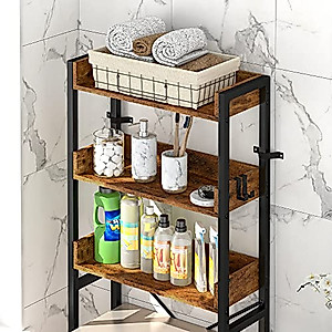 NicQliear Over The Toilet Storage Rack - 3-Tier Bathroom Organizer Shelf Over Toilet - Bathroom Space Saver Above The Toilet with 2 Hooks and 1 Toilet Paper Storage - Rustic Brown